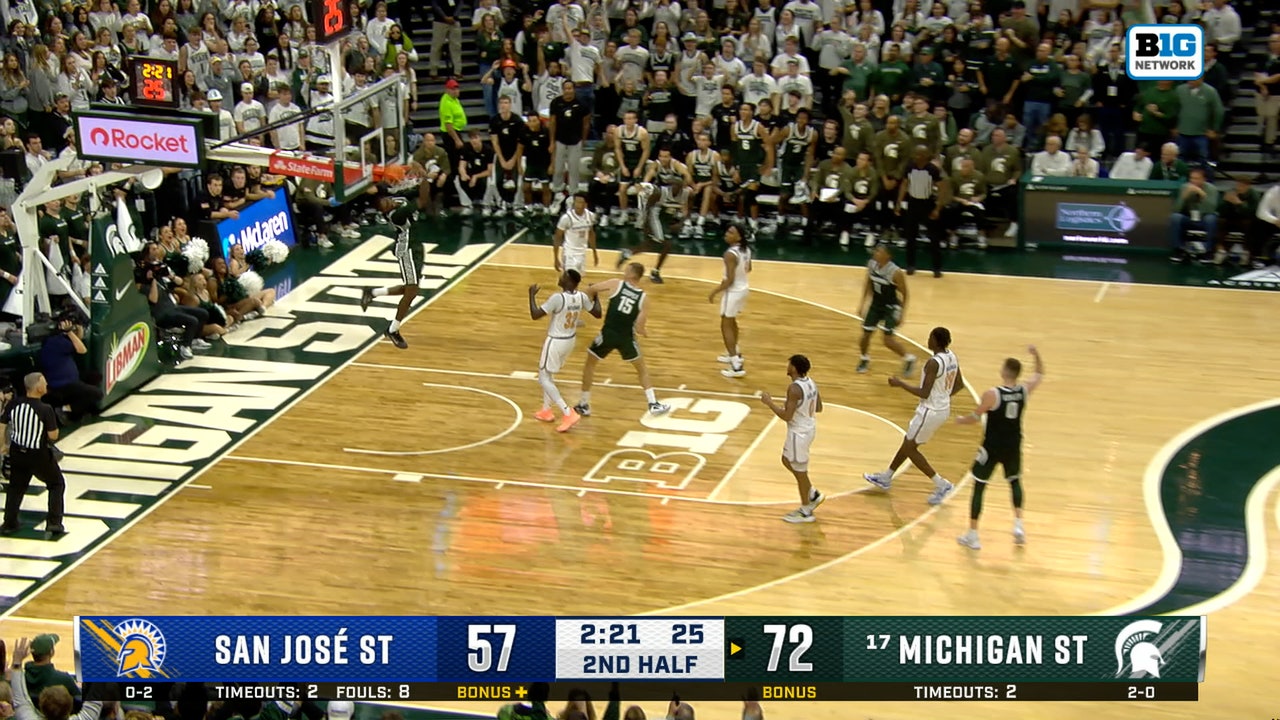 Coen Carr, de Michigan State, lanza un DIFÍCIL alley-oop inverso para ...